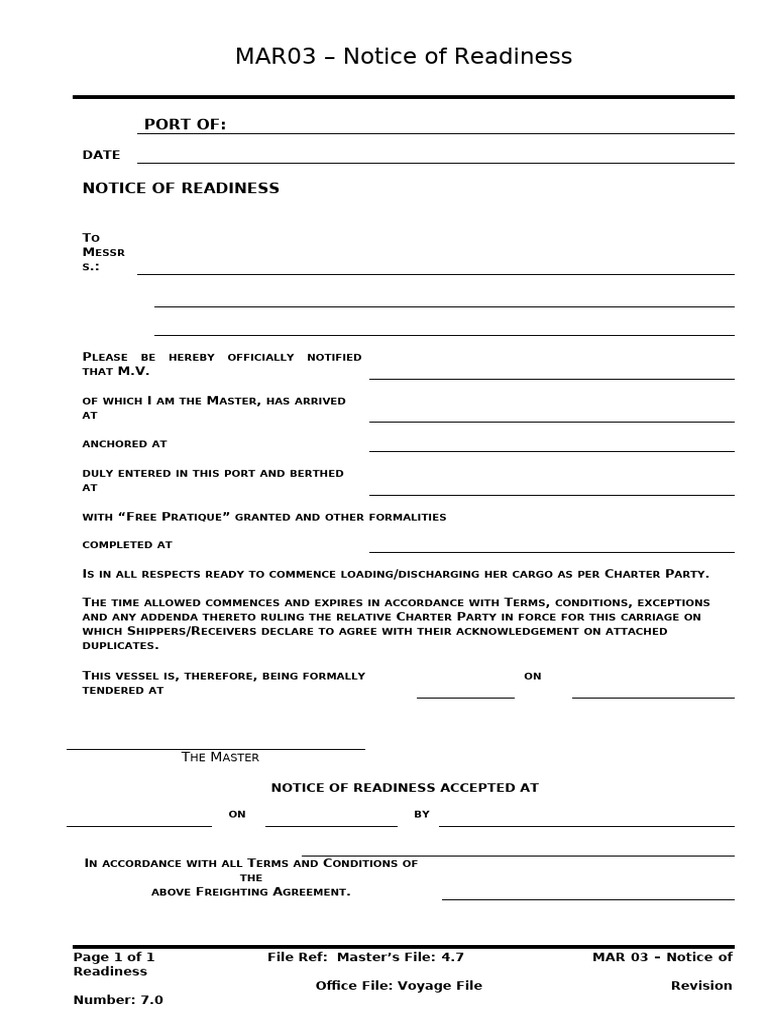 MAR 03 - Notice of Readiness | PDF