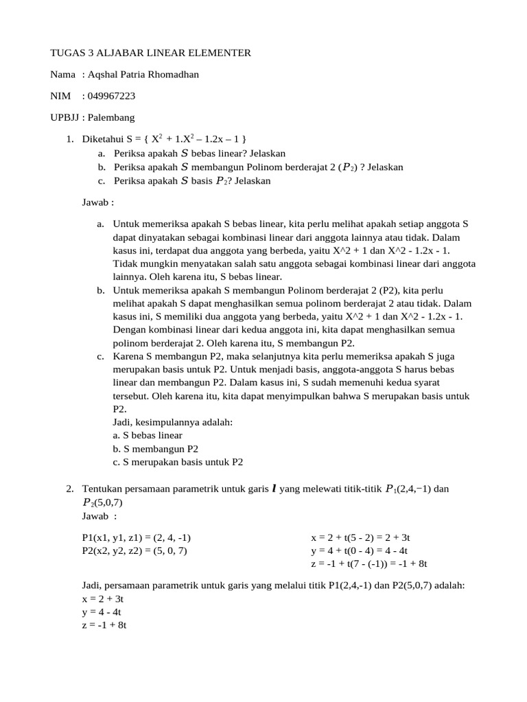 Tugas Aljabar Linear Mahasiswa | PDF | Metode & Bahan Ajar