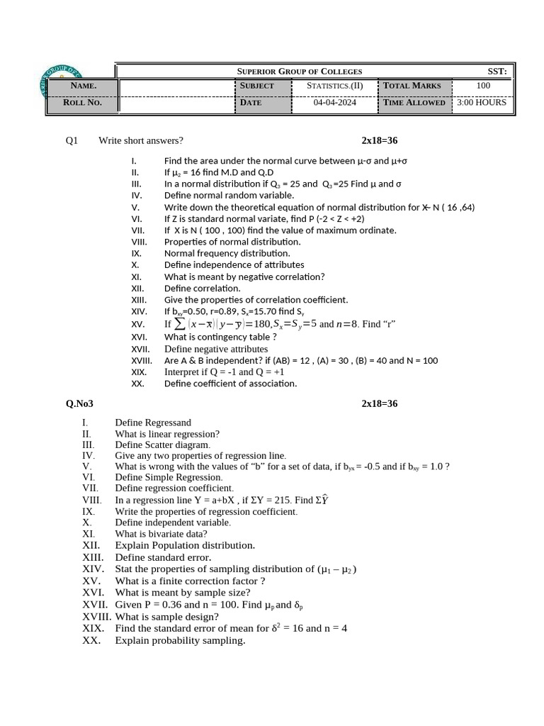 Stat Part II Full book SST 2024 | PDF | Normal Distribution | Applied Mathematics