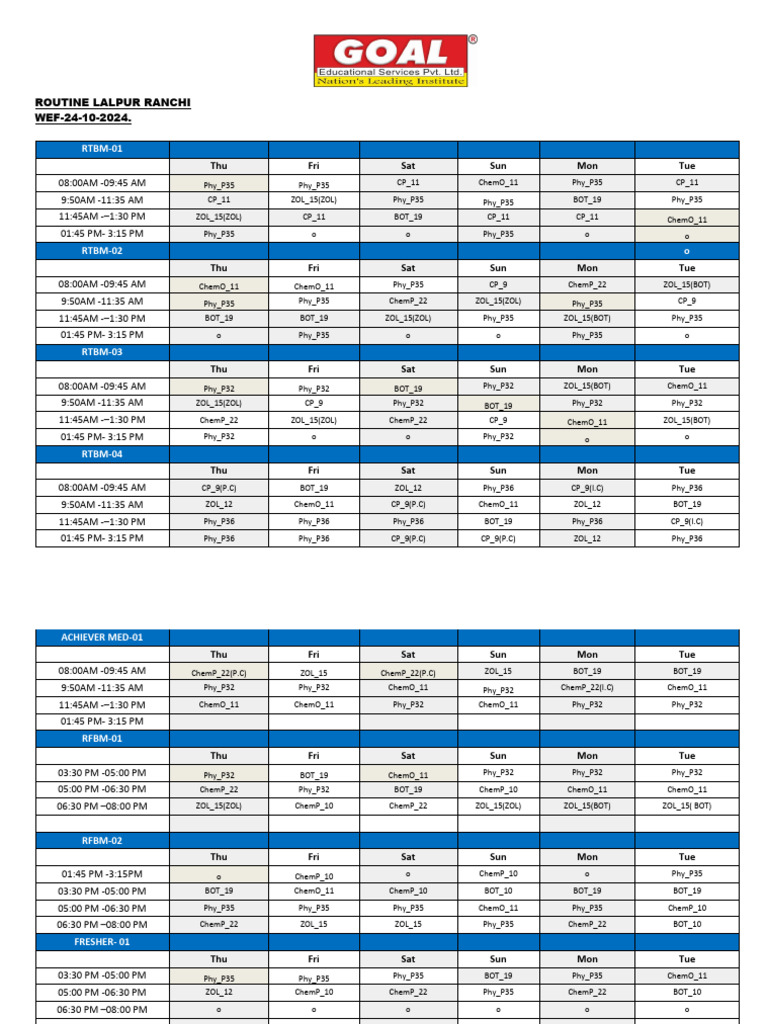 Class Routine Lalpur Wef. 24-10-2024 | PDF | Physical Sciences ...