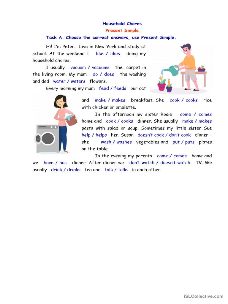 Household Chores. Present Simpe | PDF | Language Arts & Discipline