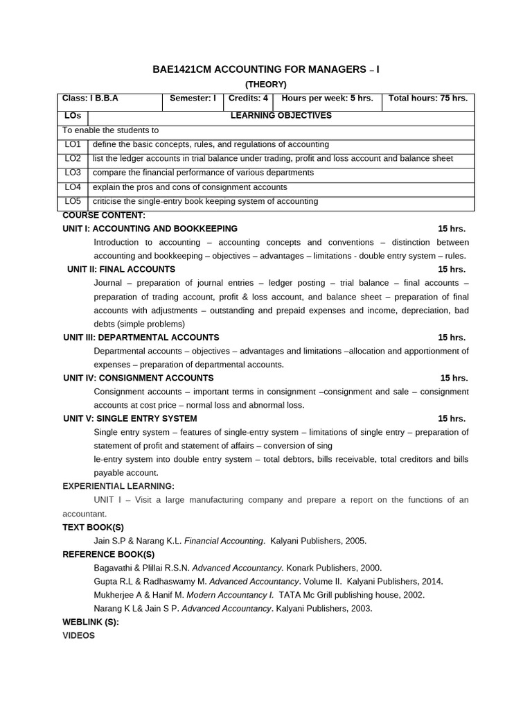 Syllabus - AM I | PDF | Bookkeeping | Accounting