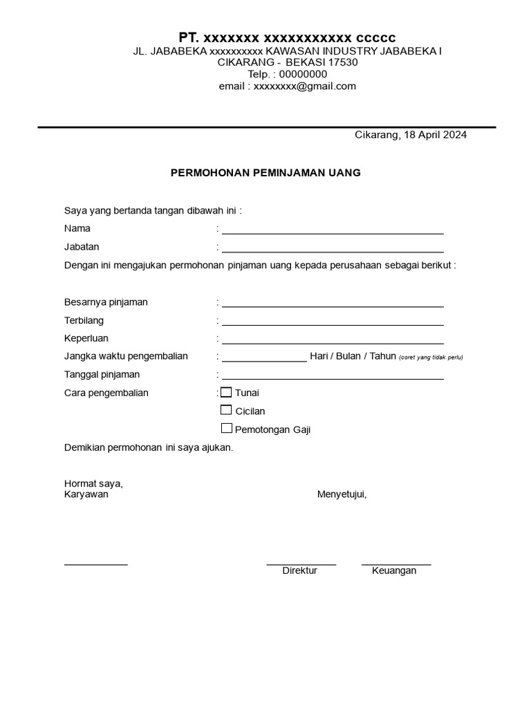 Form Pinjaman Uang | PDF