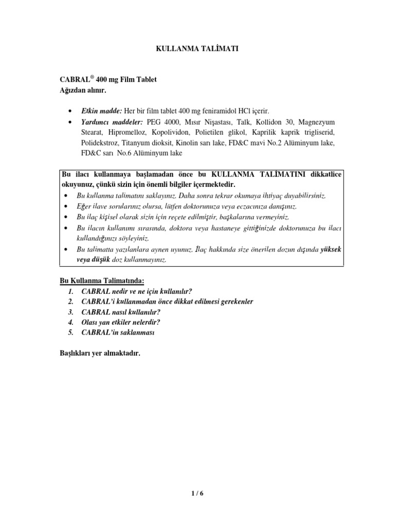 3522 Cabral 400 MG Film Tablet KT | PDF