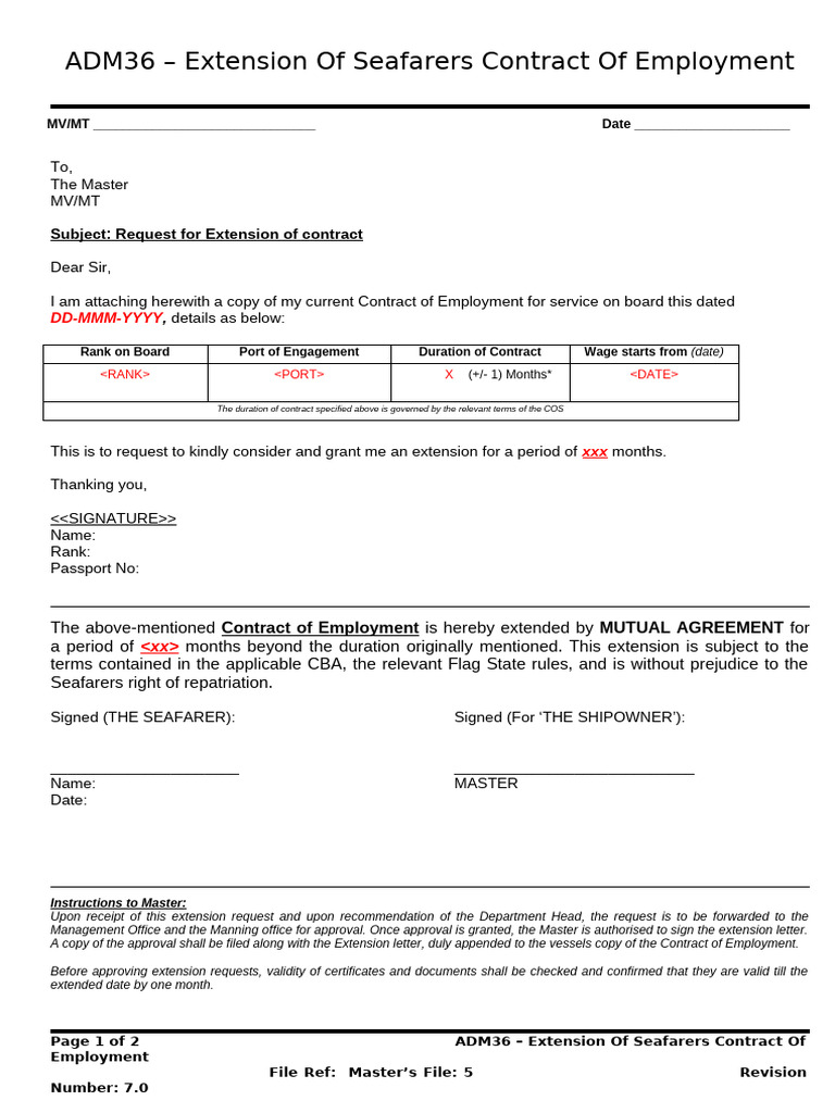 Seafarer Contract Extension Request | PDF | Justice | Crime & Violence