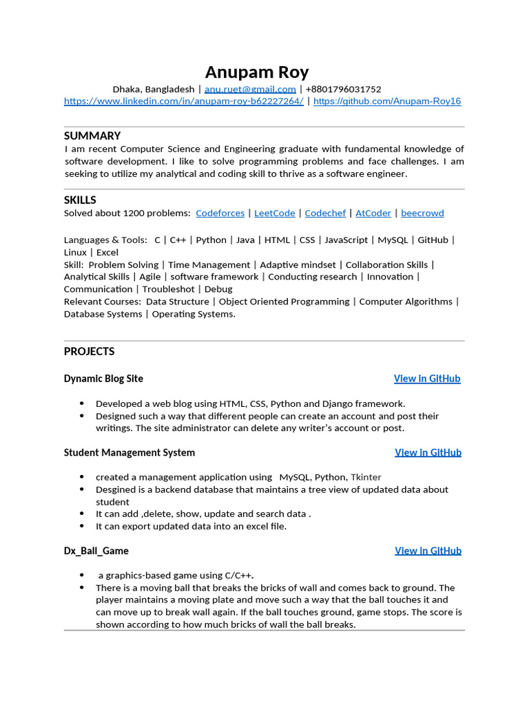 Anupam_Roy_CV_Basic | PDF | Computer Programming | Object Oriented Programming
