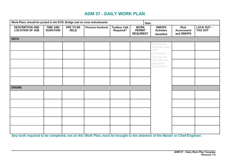 ADM 37 - Daily Work Plan Template | PDF
