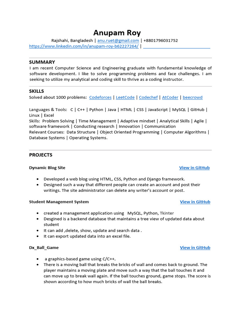 Anupam Roy CV For Coding Instuctor | PDF | Computer Programming ... Anupam Roy CV For Coding Instuctor | PDF | Computer Programming ...