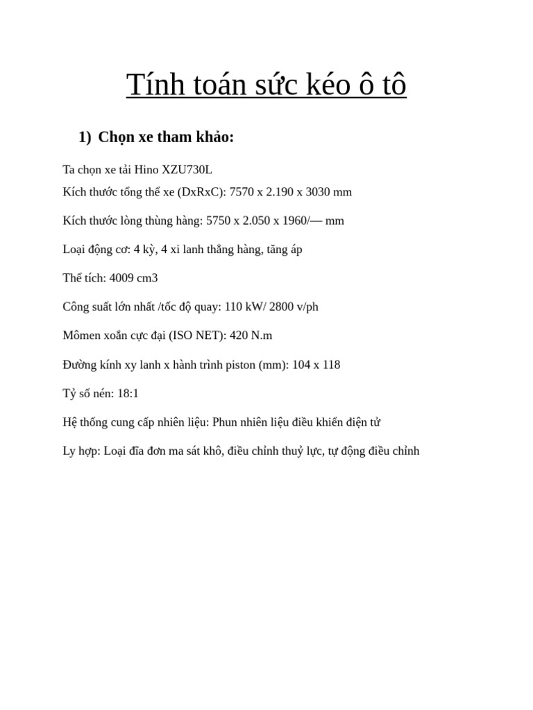 Bài Tập Lớn Lý Thuyết Oto Tính Toán Về Sức Kéo | PDF