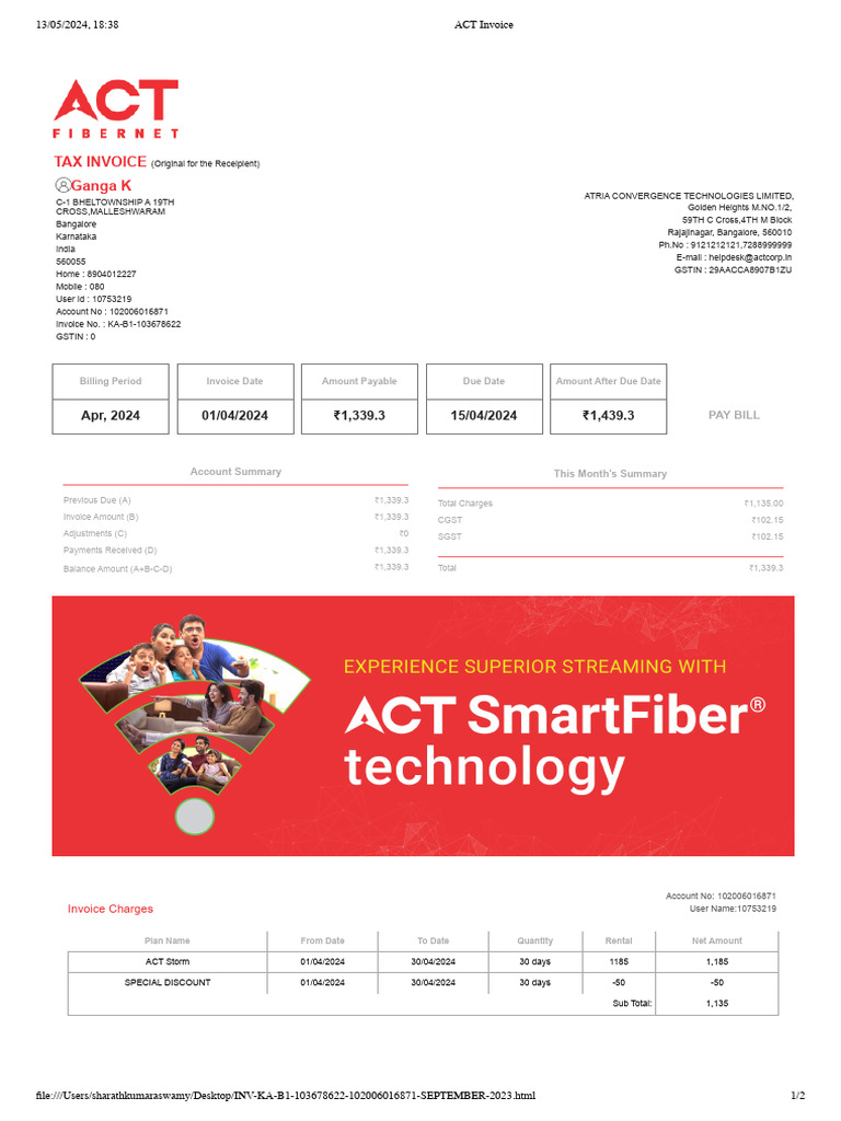 ACT April | PDF | Invoice | Taxes