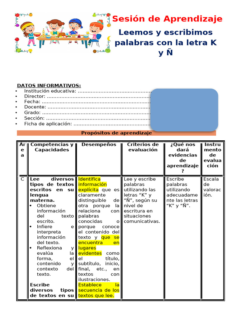 1° Sesión Día 1 Com Leemos y Escribimos Palabras Con La Letra K y Ñ ...