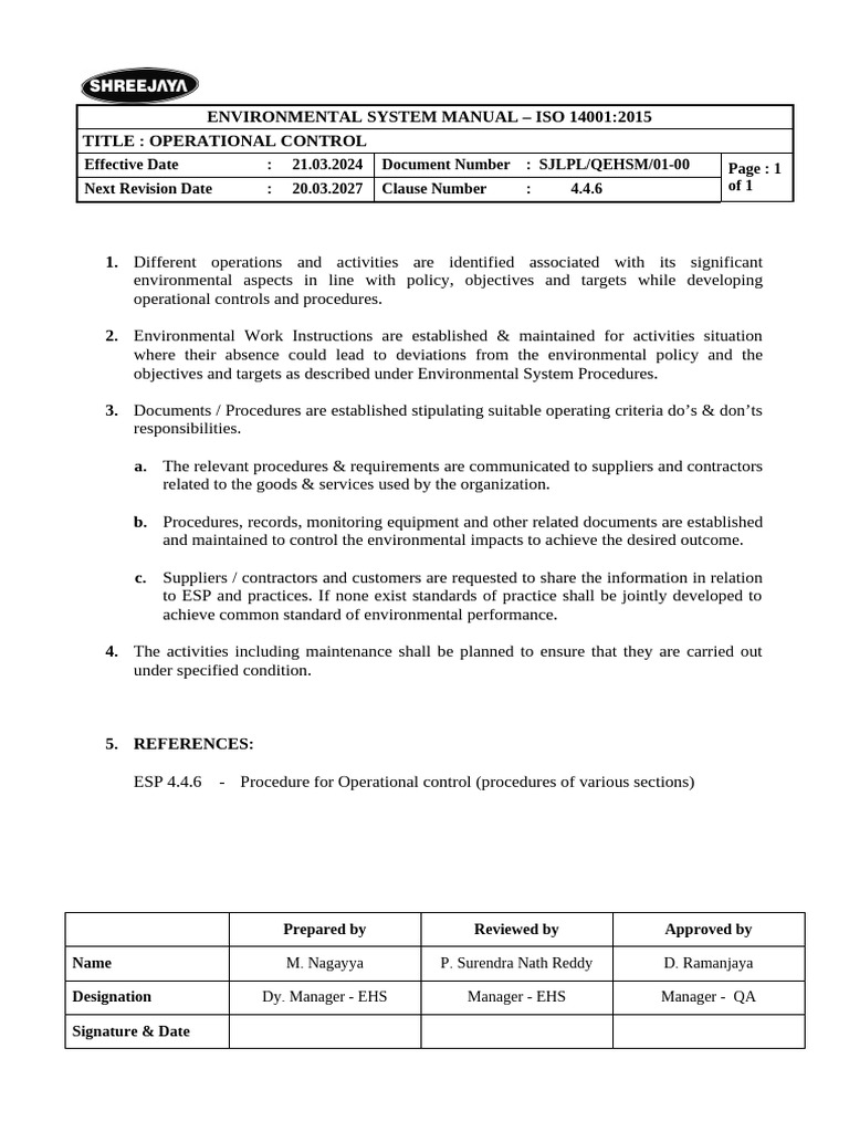 Operational Control in ISO 14001:2015 | PDF | Business