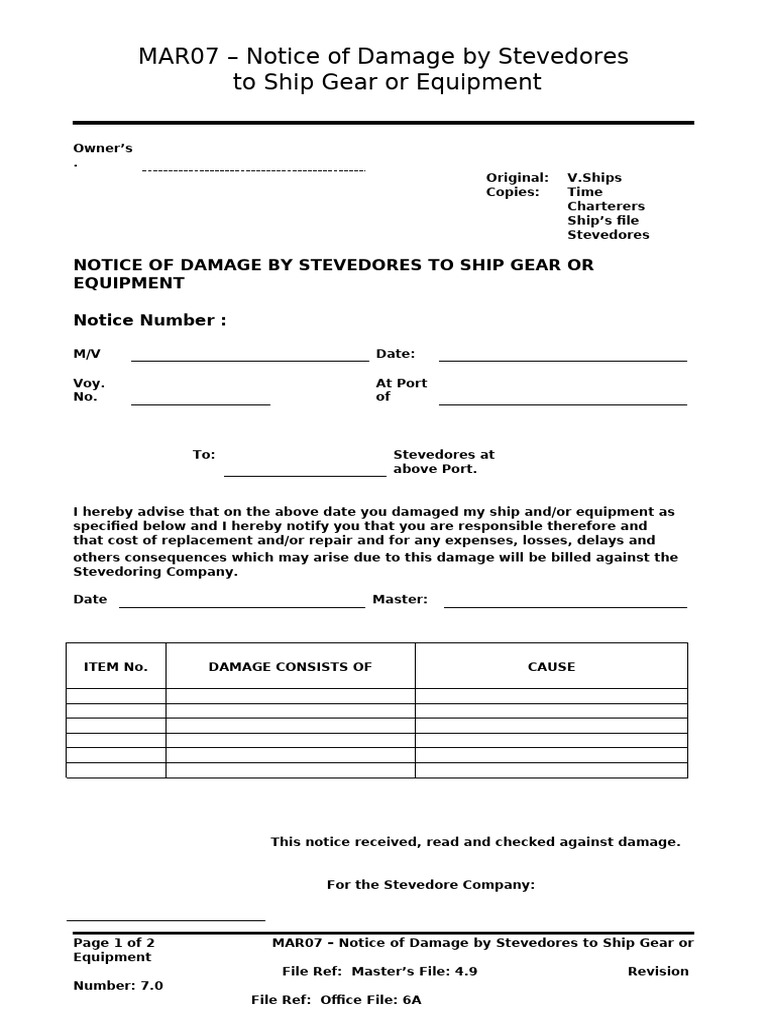 Stevedore Damage Notice Form | PDF
