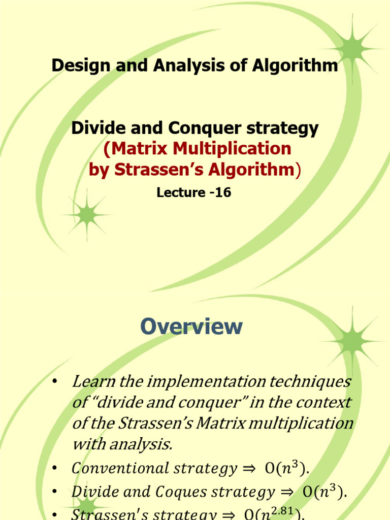 LECTURE 16 Strassen's | PDF | Teaching Methods & Materials