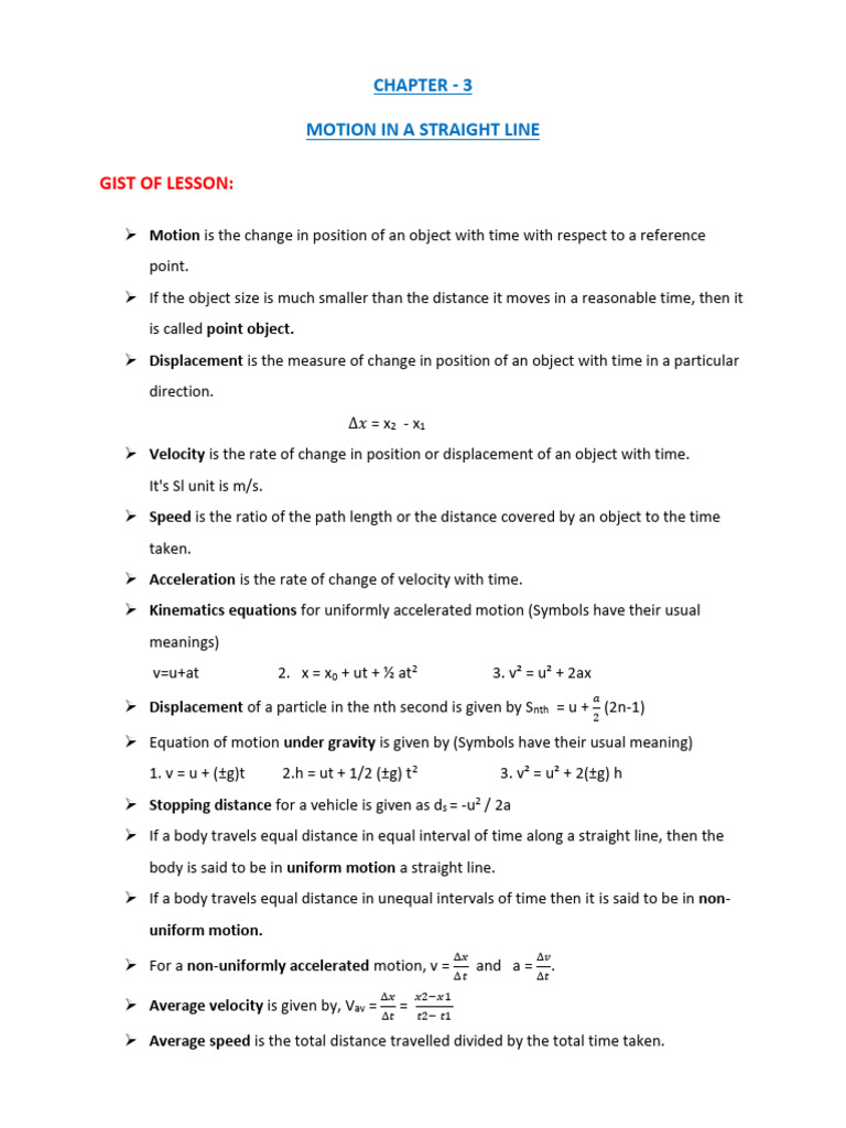 2.straight Line Motion - KV | PDF | Acceleration | Velocity