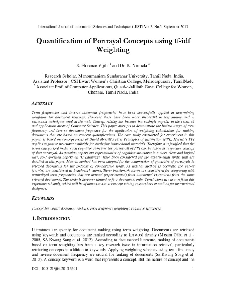 Quantification Of Portrayal Concepts Using Tf Idf Weighting Pdf Cognition Cognitive Science