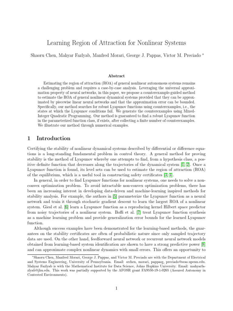 Learning Region of Attraction For Nonlinear System | PDF | Artificial Neural Network | Dynamical ...