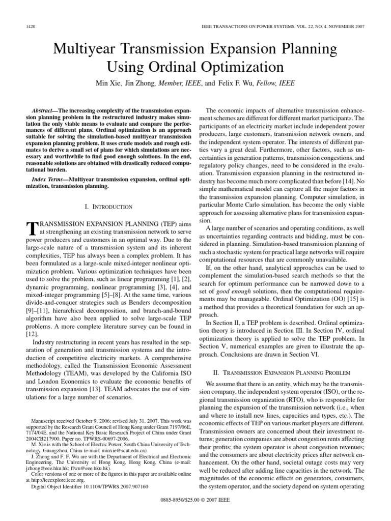 Multiyear Transmission Expansion Planning | PDF | Mathematical Optimization | Sampling (Statistics)