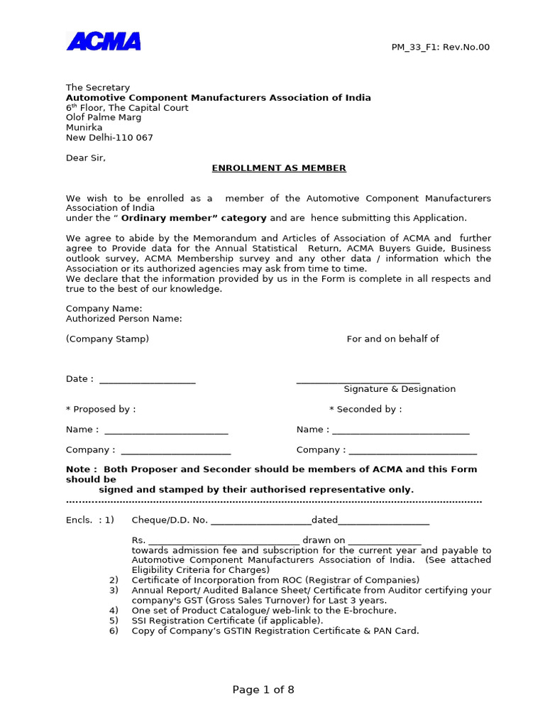 PM - 33 - F1 Format For Ordinary Membership Application Form | PDF ...