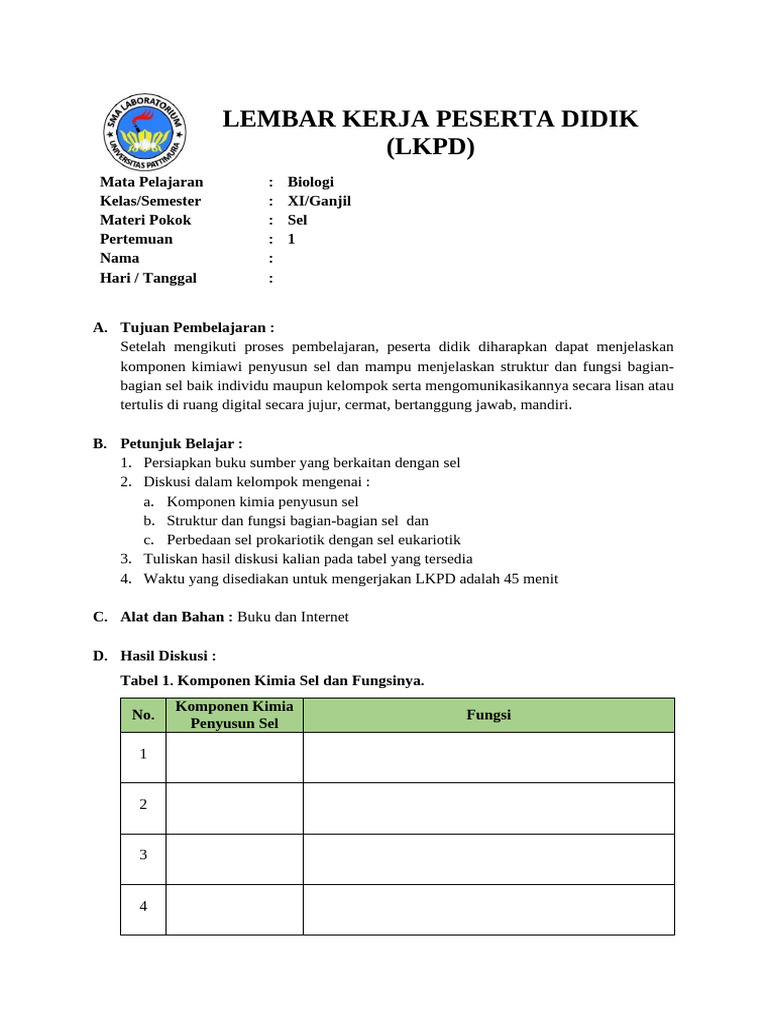 KD 3.1 & KD 3.2 - LKPD - PERT 1 (Komponen Kimiawi Penyusun Sel Dan Struktur Dan Fungsi Bagian ...