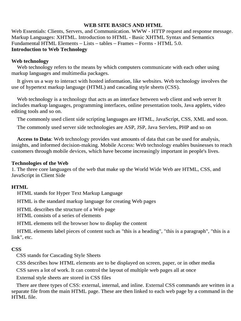 Web Site Basics and HTML | PDF | World Wide Web | Internet & Web