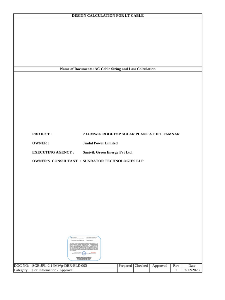 R02 - Cable Loss Calc - 30032023 | PDF | Alternating Current ...