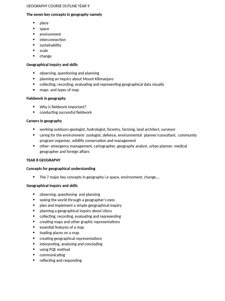 GEOGRAPHY COURSE OUTLINE YEAR 8 and 9 | PDF