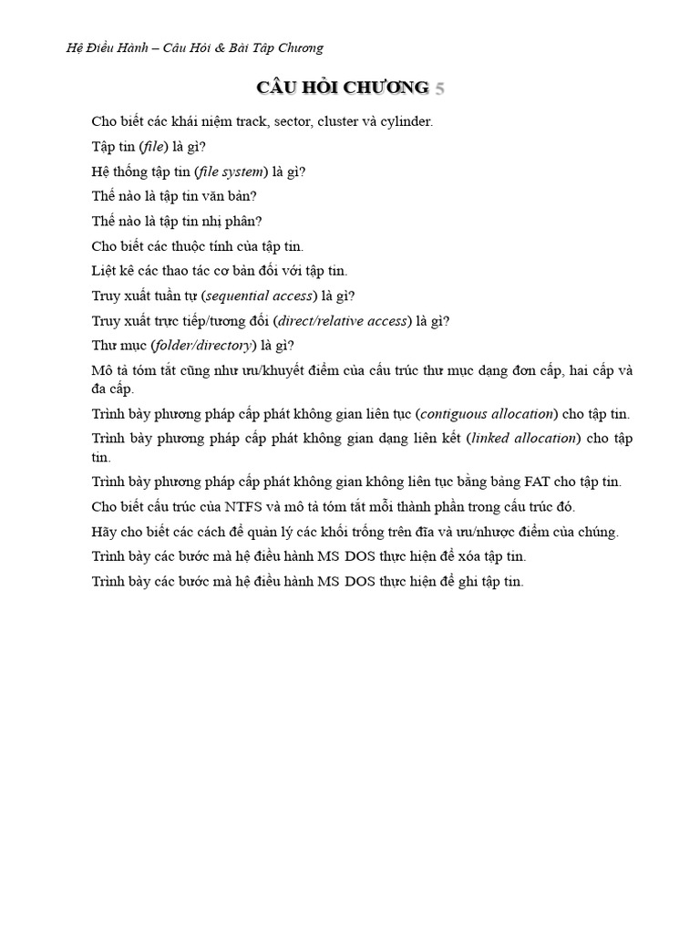 CauHoi BaiTap Chapter 5 | PDF