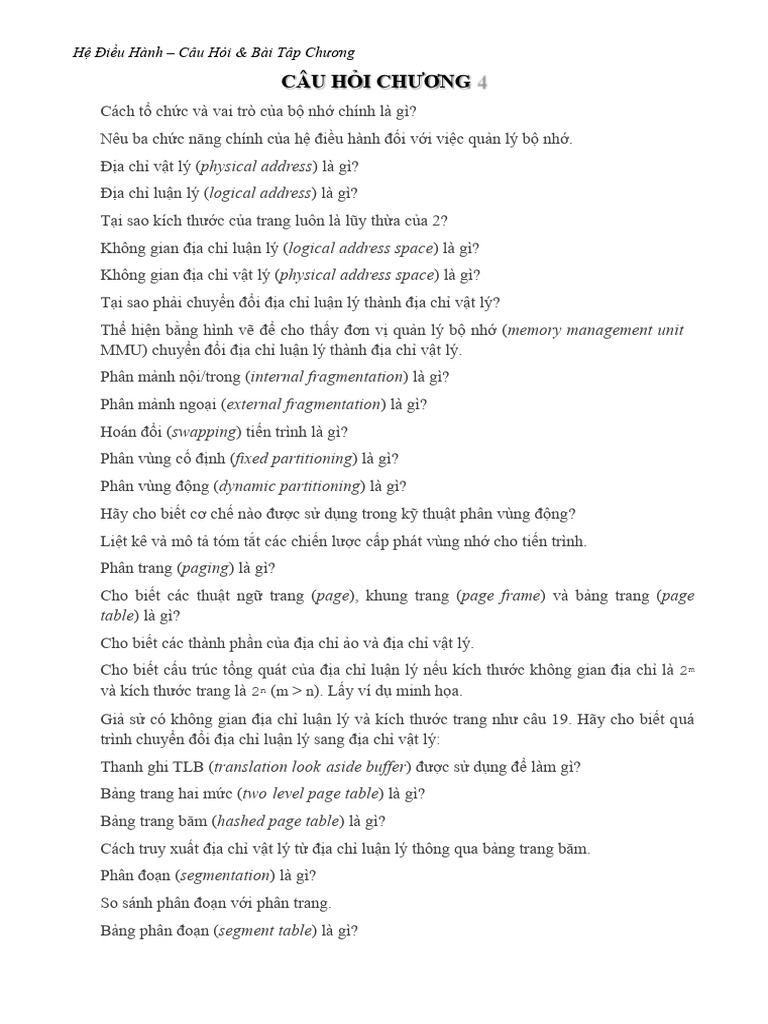 CauHoi BaiTap Chapter 4 | PDF