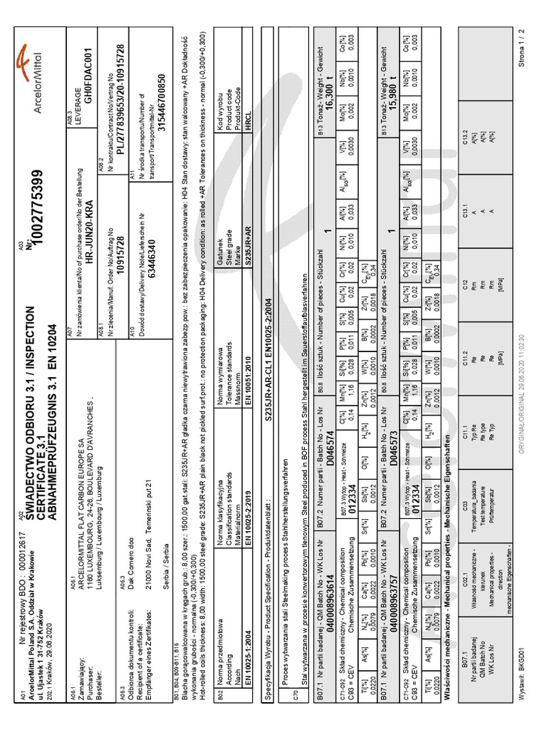 Atest 8 Konstr. 0712 | PDF