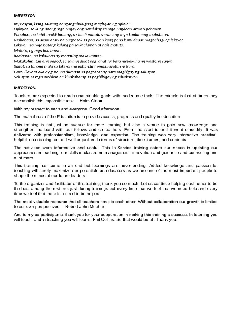 IMPRESYON | PDF | Human Communication | Cognition