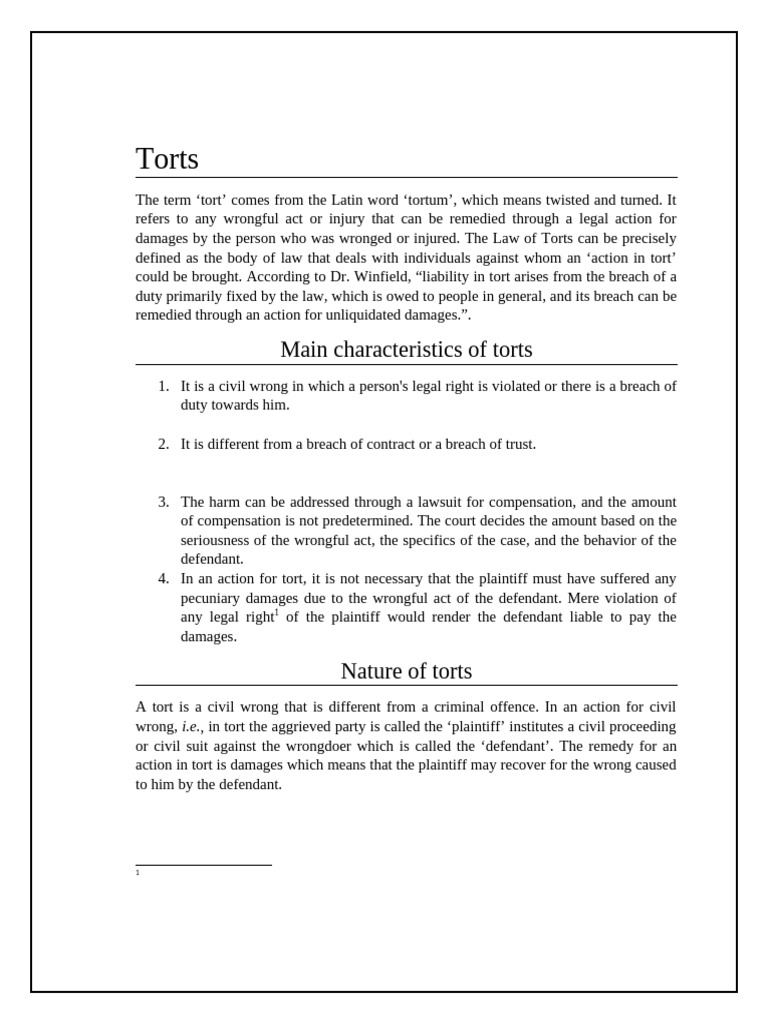 Tort Assingment | PDF | Tort | Damages