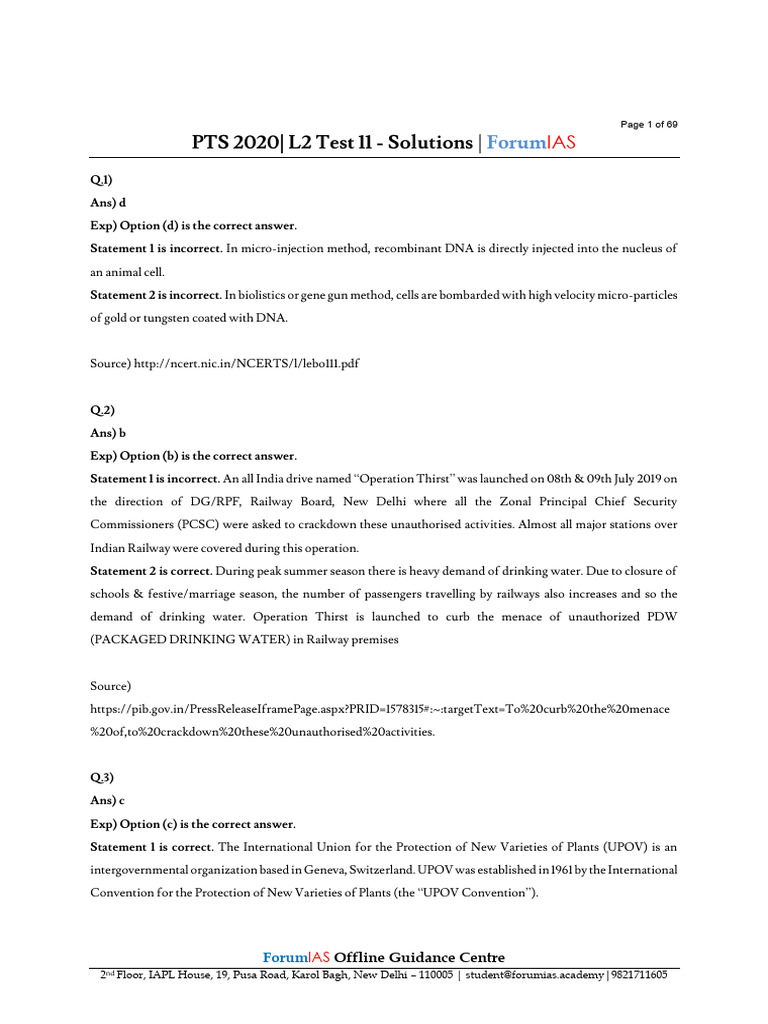 21A 2020 ForumIAS Test 21 | PDF | Bioinformatics | Biotechnology