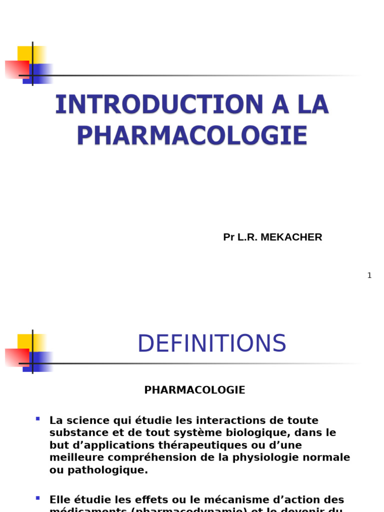 1.intro en Pharmaco | PDF | Médicament générique | Pharmacologie