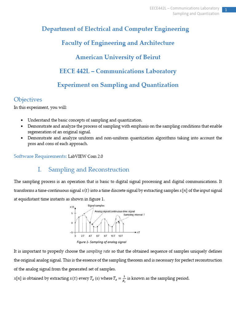 Sampling and Quantization Manual | PDF | Signal To Noise Ratio | Sampling (Signal Processing)