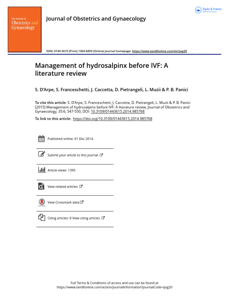 Management of Hydrosalpinx Before IVF A Literature Review | PDF | In ...