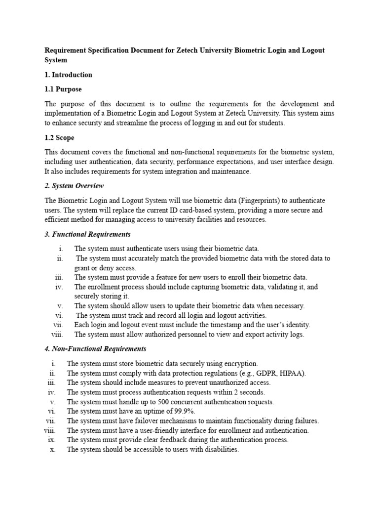 Requirement Specification Document | PDF | Biometrics | Login