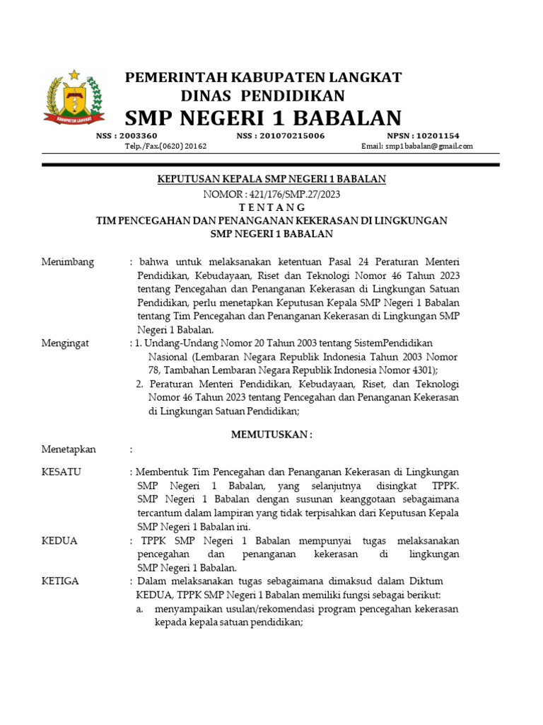 SK TPPK SMP N 1 Babalan | PDF