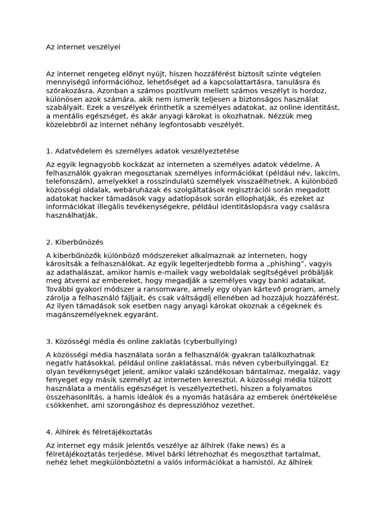 Internet Veszélyei | PDF