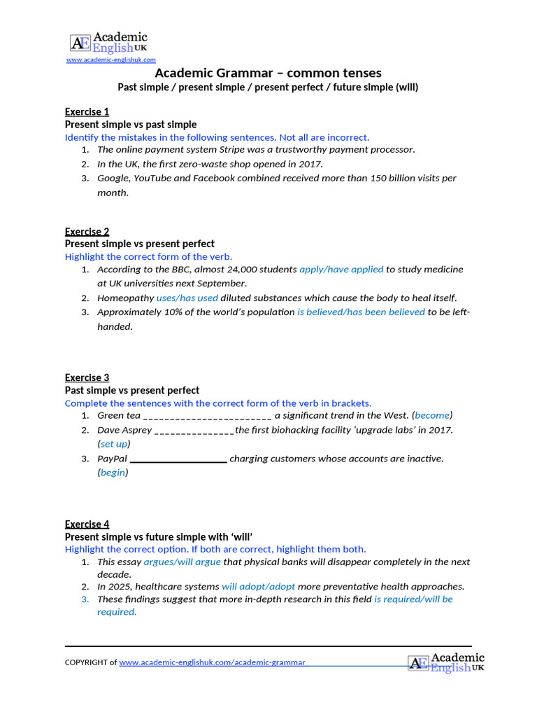 Academic Grammar 1 Worksheet | PDF | Economies