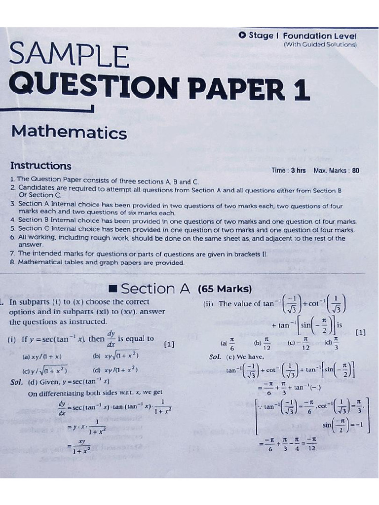 ISC Math Sample Qp 1&2 | PDF