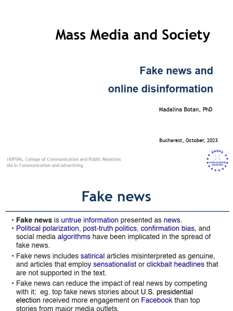 Mass Media and Society - Fake News and Online Disinformation | PDF ...