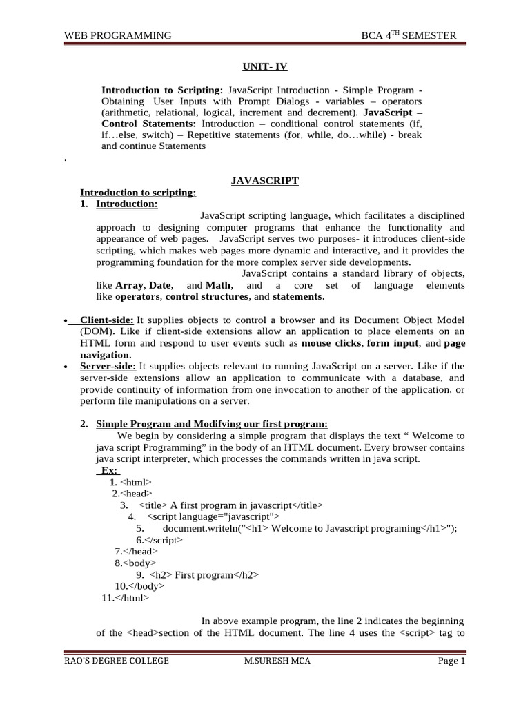 Unit 4 | PDF | Control Flow | Java Script