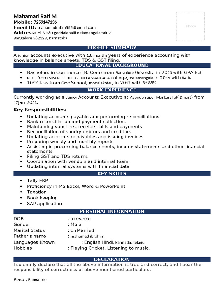 CV - Mahamad Rafi | PDF | Career & Growth | Finance & Money Management