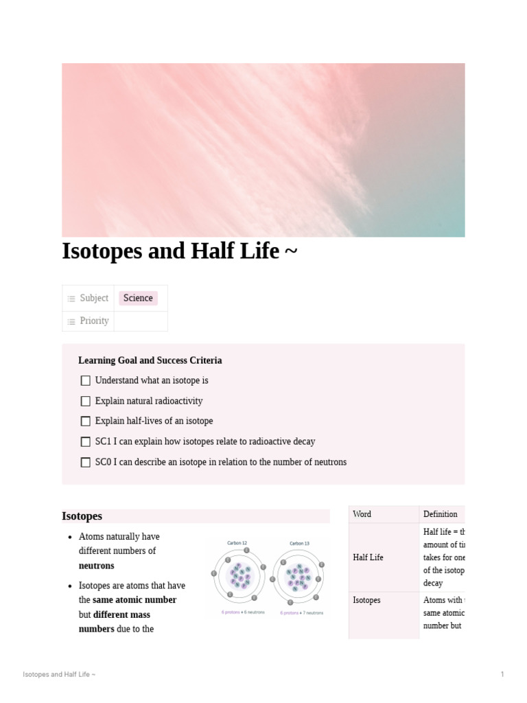 Isotopes and Half Life | PDF | Isotope | Radioactive Decay