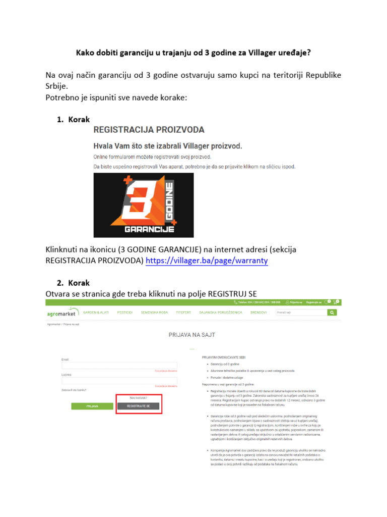 Garancija 3 Godine - Upustvo BA-1 | PDF