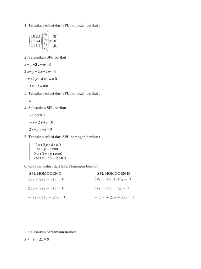 Fiks Soal SPL Homogen | PDF