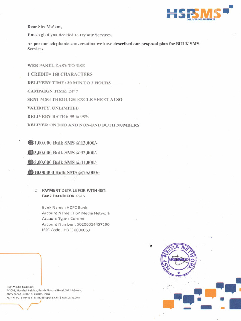 Bulk SMS Quotation | PDF