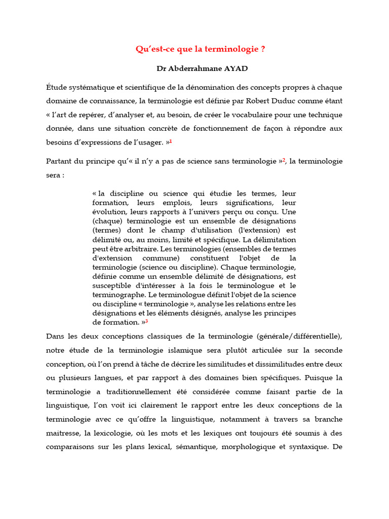 Définition et enjeux de la terminologie | PDF | Science | Linguistique