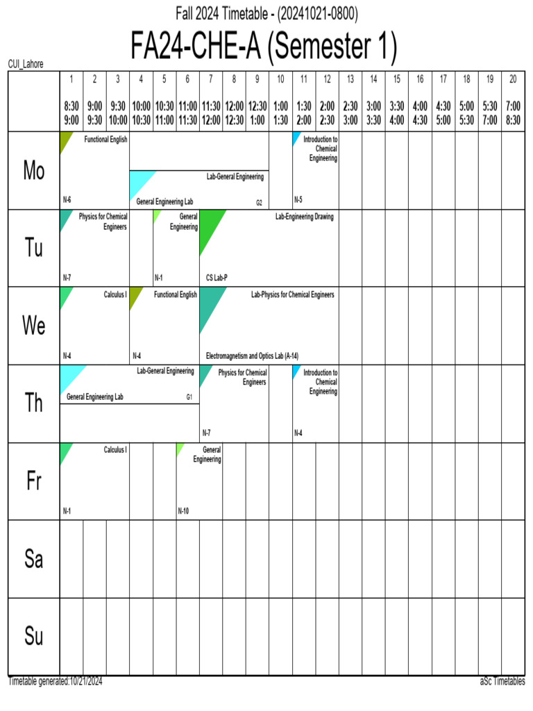 Comsats Schedule | PDF | Heat | Engineering